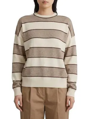 Brunello Cucinelli Striped Virgin Wool And Cashmere Crew Neck Sweater - Brown