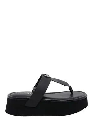 Michael Kors Koya Saffiano Coated Cotton And Leather Platform Thong Sandals - Black