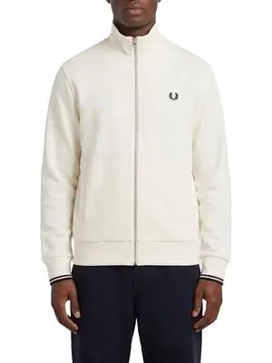 Fred Perry Cotton Zip-up Sweatshirt With Monogram Pattern - Ecru