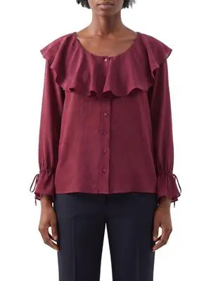 Chloé Ruffled Embroidered Silk Shirt - Fuchsia
