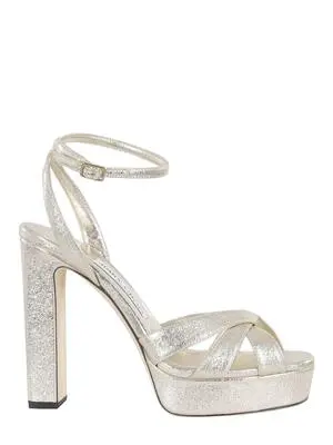 JIMMY CHOO Kove Platform Sandals In Metallic Nappa Leather - Silver
