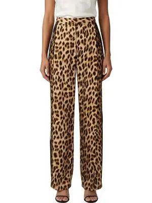 Sportmax Silk Palazzo Trousers With Animal Print - Camel