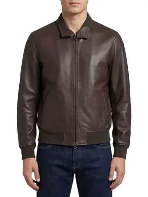 STEWART Leather Bomber Jacket - Brown