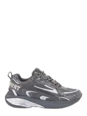 PLEIN SPORT Pegasus Project Mesh And Patent Leather Lace-up Sneakers - Grey