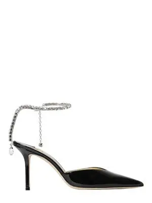 JIMMY CHOO Patent Leather Rhinestone Embellished Stiletto Pumps - Black