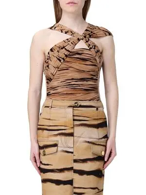 Elisabetta Franchi Animal Print Jersey Bodysuit Top - Camel