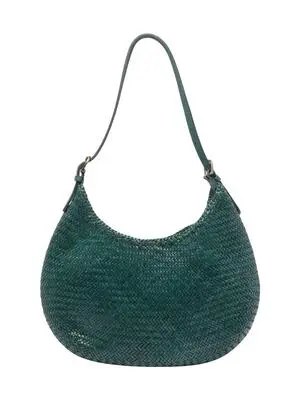 Dragon Diffusion Mezza Luna Woven Leather Shoulder Bag - Green