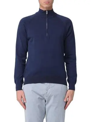 BLAUER. Cotton Knit Highneck Sweater With Partial Zip - Blue