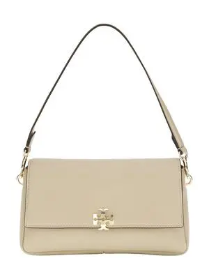 Tory Burch Charlie Leather Shoulder Bag With Double T Logo And Removable Strap - Grey