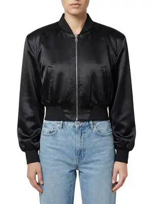 Attico Shiny Viscose Cropped Bomber Jacket - Black