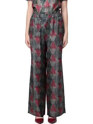 Max Mara Palazzo Trousers In Silk With Abstract Pattern - Charcoal