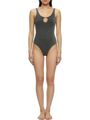 DIESEL® Ribbed One-piece Swimsuit With Oval D Logo - Brown