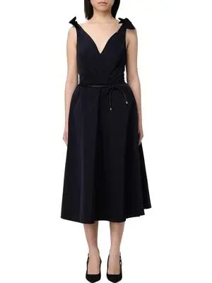 Elisabetta Franchi Midi Dress With V-neckline And Bow Details - Black