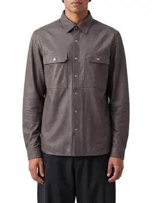 Rick Owens Calfskin Leather Shirt Jacket With Patch Pockets - Grey