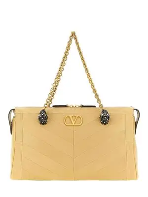 Valentino Garavani Valentino Garavani Panthea Chevron Embroidered Leather Shoulder Bag Beige