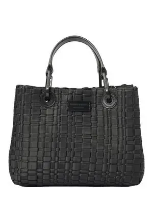 Emporio Armani Woven Polyamide Handbag With Logo - Black