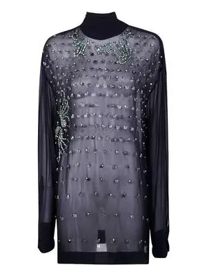 Dries Van Noten Embellished Sheer Blouse - Navy