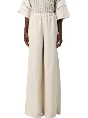 Max Mara Linen Silk Palazzo Trousers - Beige