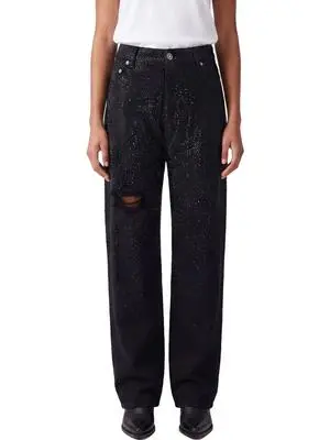 GOLDEN GOOSE Embellished Ripped Jeans - Black