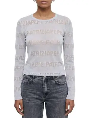 Patrizia Pepe Viscose Blend Sweater With Perforated Logo - Grey