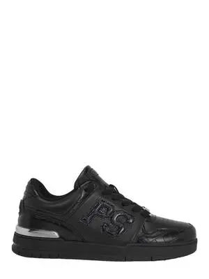 PLEIN SPORT Crocodile Print Leather Lace-up Sneakers - Black