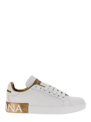 Dolce & Gabbana Leather Low Top Trainers - Gold