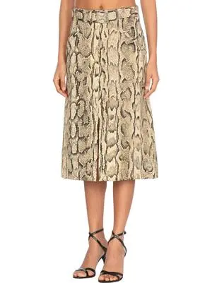 Dries Van Noten Snake Print Midi Skirt - Beige