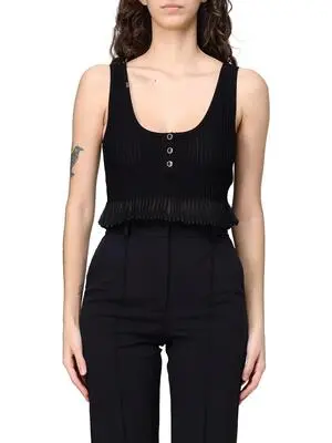 Elisabetta Franchi Knitted Cropped Top With Frilled Hem - Black