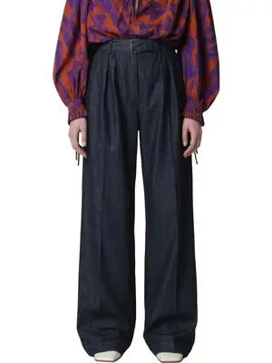 Dries Van Noten Wide Leg Denim Palazzo Trousers - Blue
