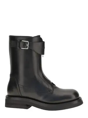 Alexander McQueen Calfskin Biker Boots With Zip And Adjustable Strap - Black