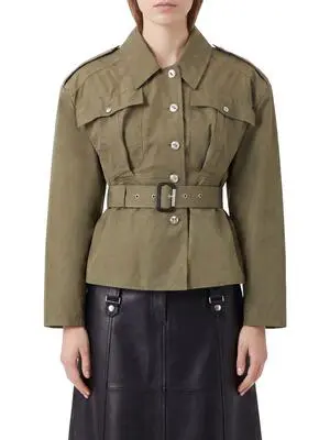 Alexander McQueen Belted Cotton-blend Shirt Jacket With Epaulettes And Patch Pockets - Green