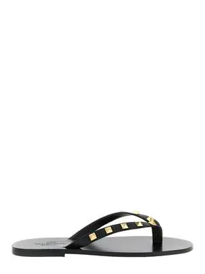 Valentino Garavani Rockstud Calfskin Thong Sandals - Black