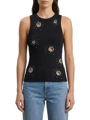 DES_PHEMMES Des Phemmes Ribbed Jersey Top With Appliqué Detailing Black