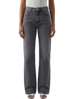 Patrizia Pepe High Waisted Straight Leg Denim Jeans - Grey