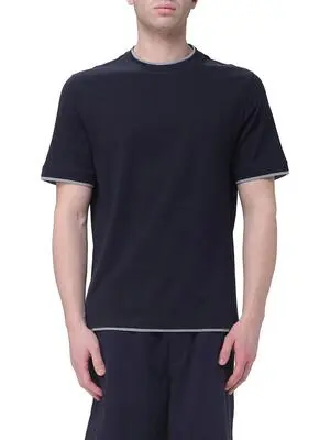 Brunello Cucinelli Crewneck Cotton T-shirt With Contrast Trims Blue 1
