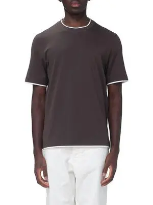Brunello Cucinelli Crewneck Cotton T-shirt With Contrast Trims - Brown