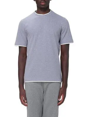 Brunello Cucinelli Crewneck Cotton T-shirt With Contrast Trims - Grey