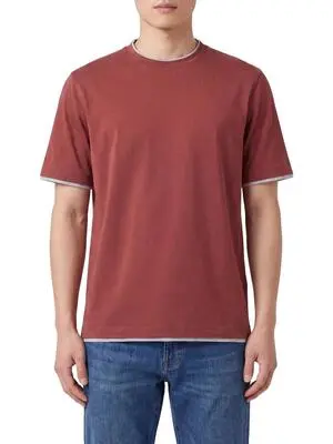 Brunello Cucinelli Crewneck Cotton T-shirt With Contrast Trims - Red