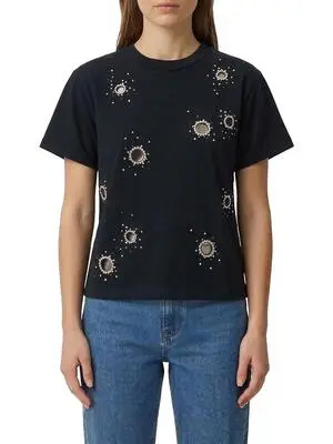 DES_PHEMMES Cotton Crew Neck T-shirt With Appliqués Black