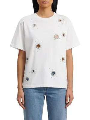 DES_PHEMMES Cotton Crew Neck T-shirt With Appliqués - White