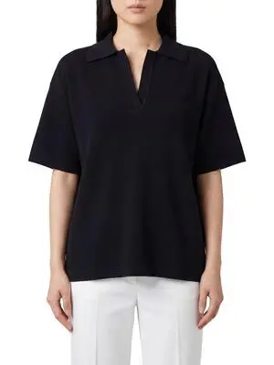 PAROSH Dropped Shoulder Polo Shirt P.a.r.o.s.h. In Viscose Blend With V-neck - Black