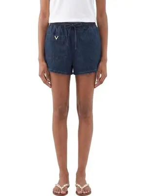Valentino Garavani Cotton Denim Shorts With Drawstring Waist - Blue