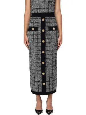 Balmain Plaid Button-detailed Midi Skirt - Black