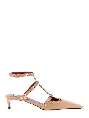 Valentino Garavani Valentino Garavani Rockstud Leather Pumps With Studs And Adjustable Ankle Strap Pink