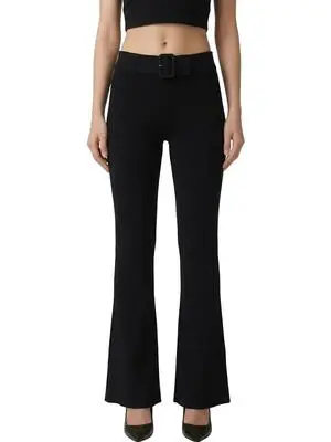 COURREGES Ribbed Viscose Knit Flared Trousers With Belt - Black