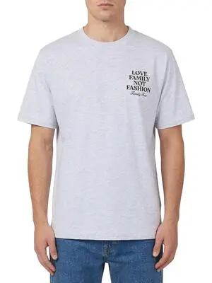 FAMILY FIRST Cotton Crew Neck T-shirt With Slogan - Grey