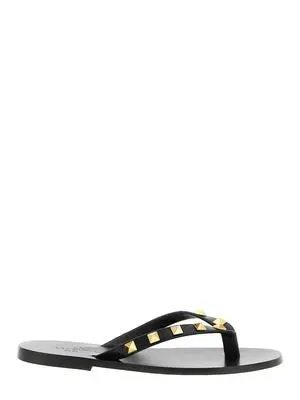Valentino Garavani Rockstud Leather Thong Sandals - Black