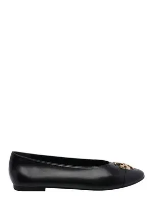 Tory Burch Smooth Leather Charlie Ballet Flats With Double T Logo - Black