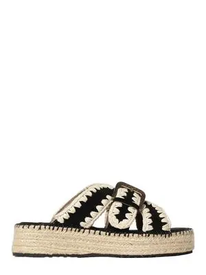 Mou Jute Suede Sandals With Abstract Embroidery - Black