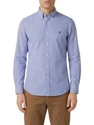 Polo Ralph Lauren Slim Fit Stretch Cotton Poplin Shirt With Button-down Collar Blue 1